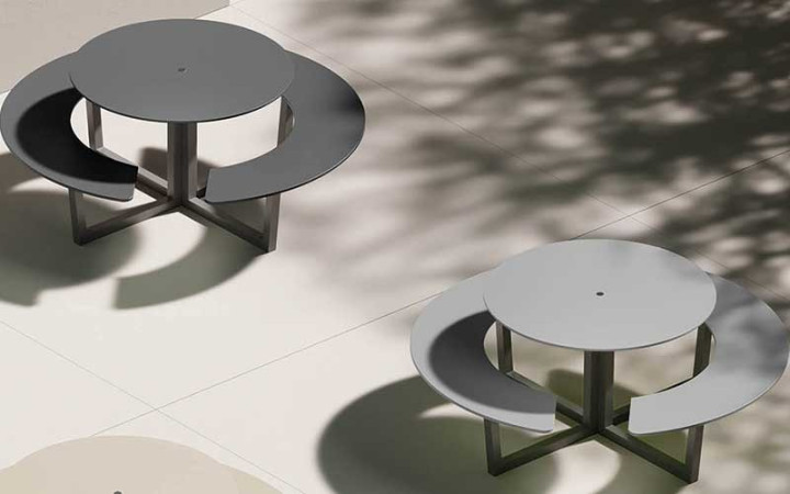 Table pique nique exterieur CUBA forme ronde mobilier urbain moderne