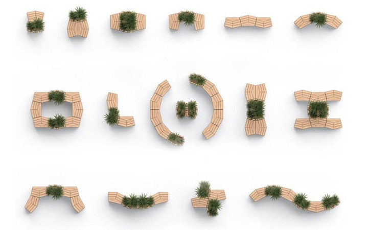 Banquette extérieure acier bois Karadis, mobilier urbain moderne